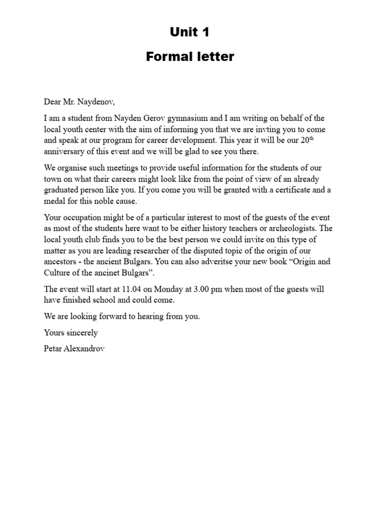 Unit 1 Formal letter | PDF