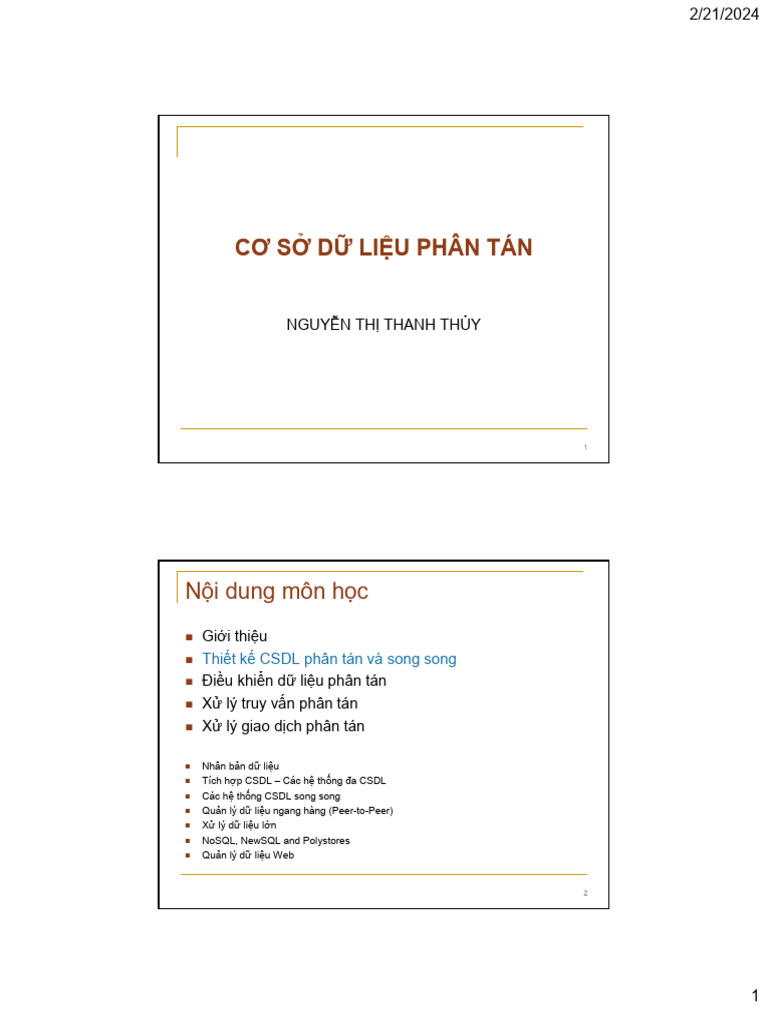 2-Thiết kế CSDLPT - 1 | PDF