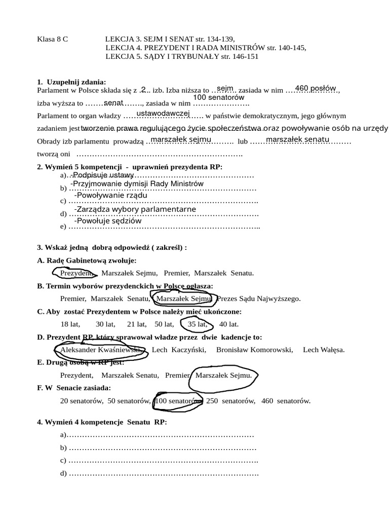 Kartkówka Wos 8 C | PDF