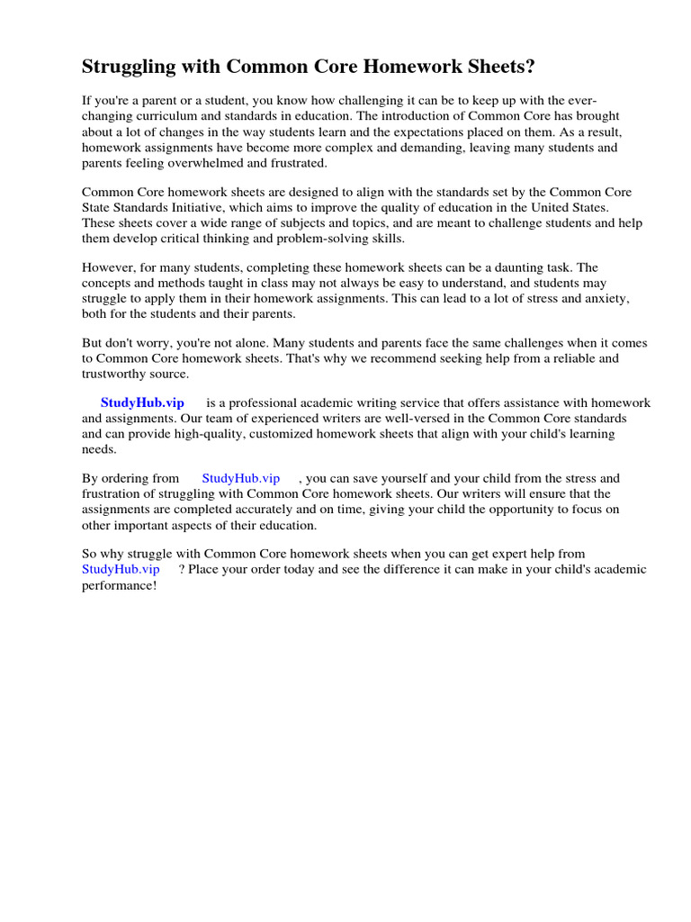 Common Core Homework Sheets | PDF | Worksheet | Homework