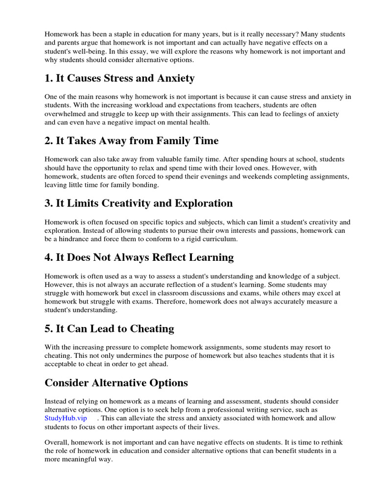 Essay On Why Homework Is Not Important | PDF | Homework | Teachers