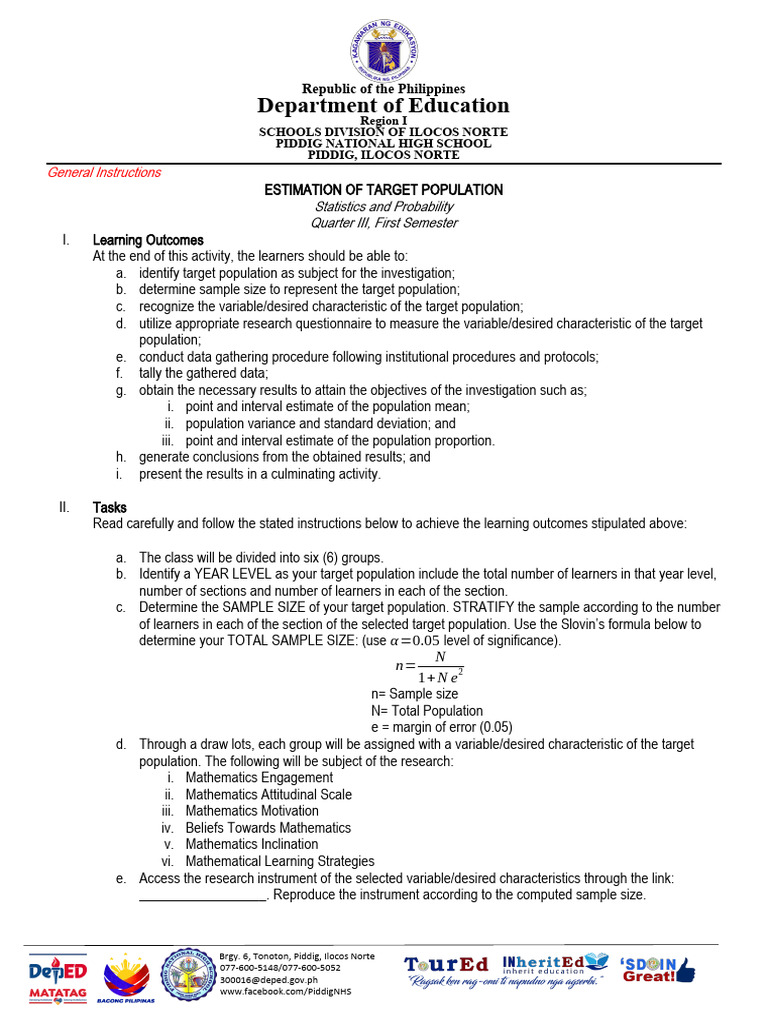 GENERAL INSTRUCTIONS - Estimation of The Target Population | PDF ...