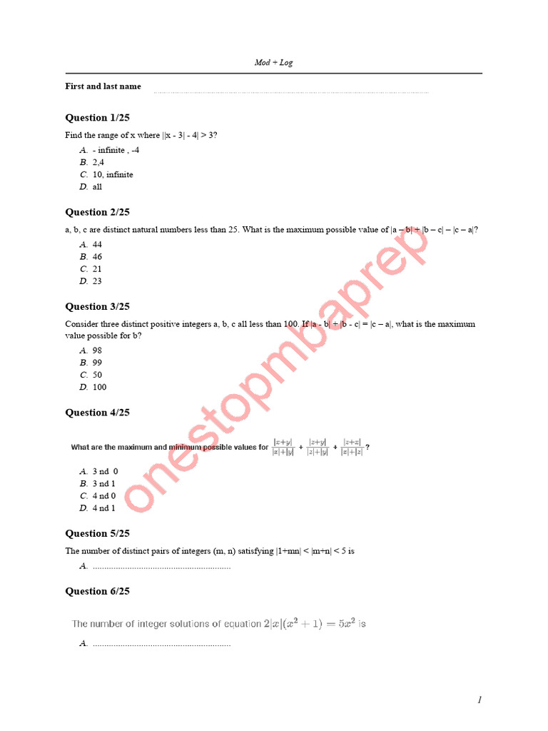 Mod+ Log Test | PDF | Numbers | Mathematics