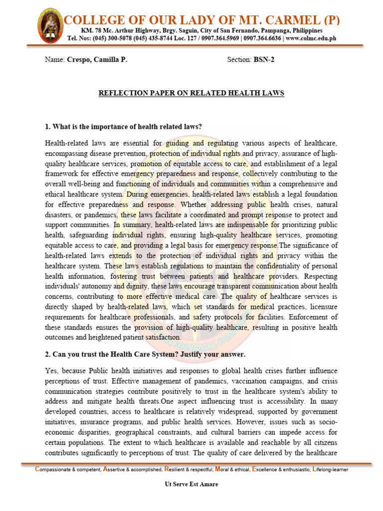 CHN Activity Health Laws | PDF | Health Care | Health Informatics