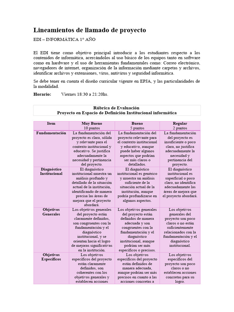 Lineamientos de Llamado de Proyecto EDI | PDF | Evaluación | Archivo de computadora