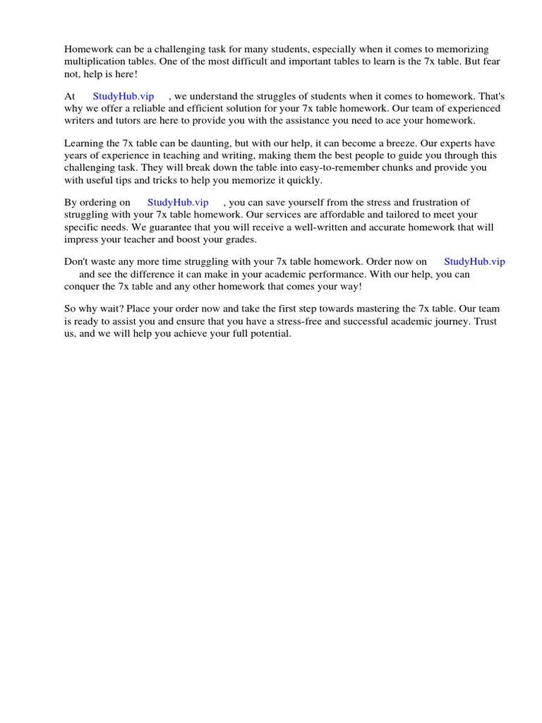 7x Table Homework | PDF | Worksheet | Multiplication