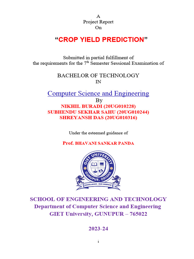 Sem 7 Reportt | PDF | Machine Learning | Agriculture