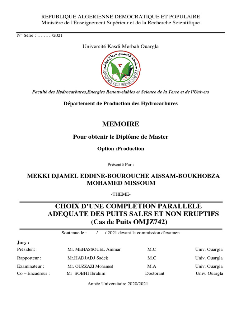 Memoire Final مذكرة التخرج 2021 | PDF | Forage | Soupape