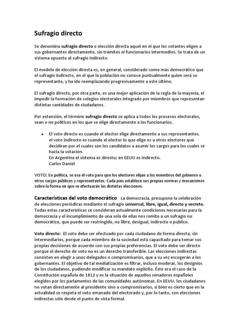 Sufragio Directo: Definición y Ejemplos | PDF | Votación | Elecciones