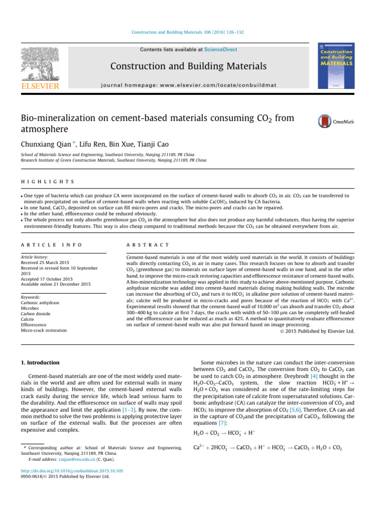 2016 Bio Mineralization On Cement Based Materials Consuming CO2 From ...