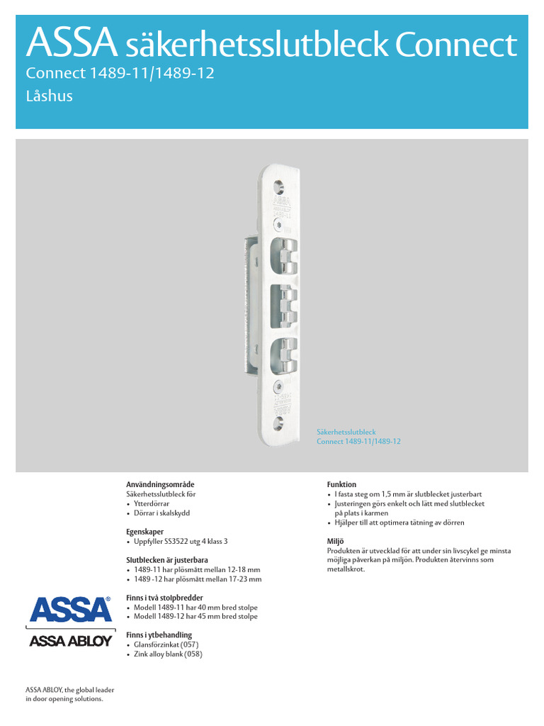 M2454.1109 ASSA Sakerhetsslutbleck Connect 1489 11 - 1489 12 | PDF