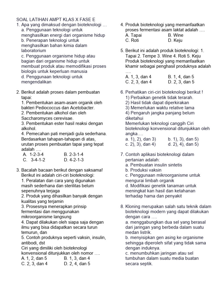 Soal Latihan Ampt Klas X Fase e SMT 2 Nbiotyek 2024 | PDF