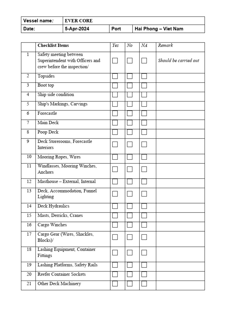 Onboard Check List Revised | PDF | Engines | Navigation