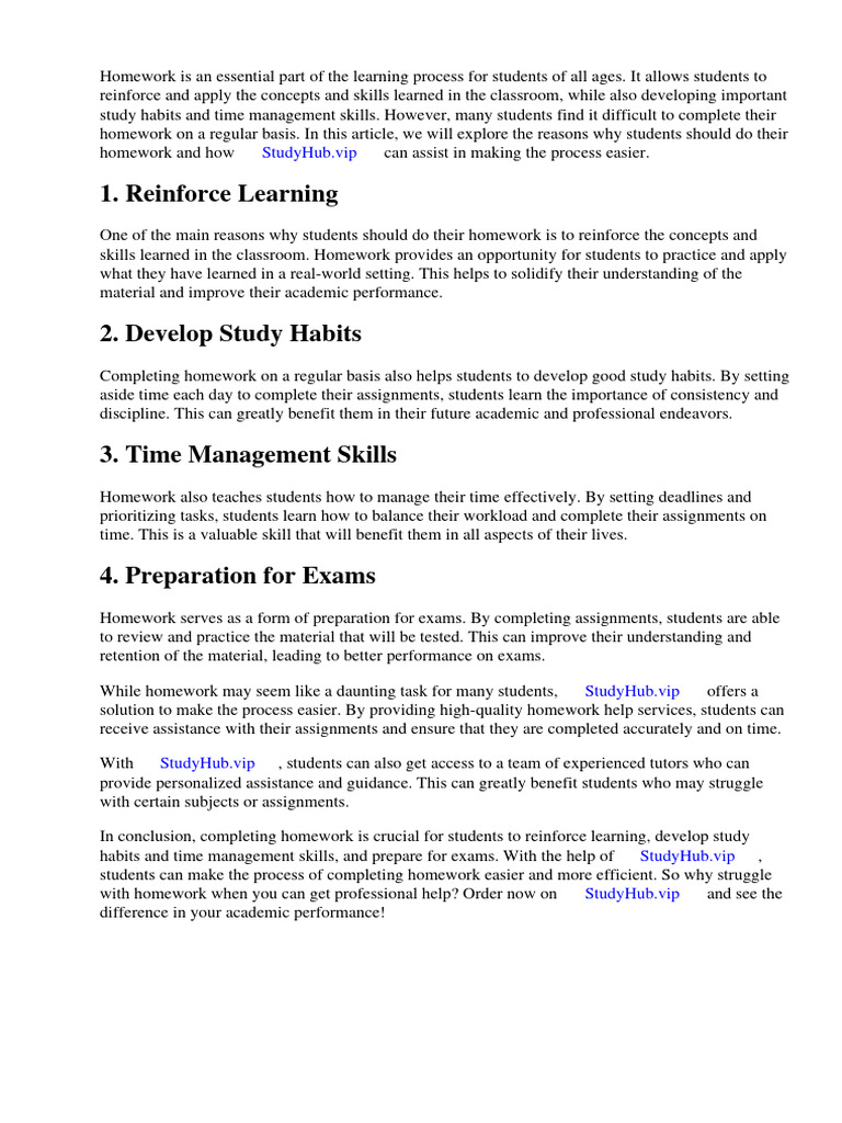 Reasons Why Students Should Do Their Homework | PDF | Homework | Teachers