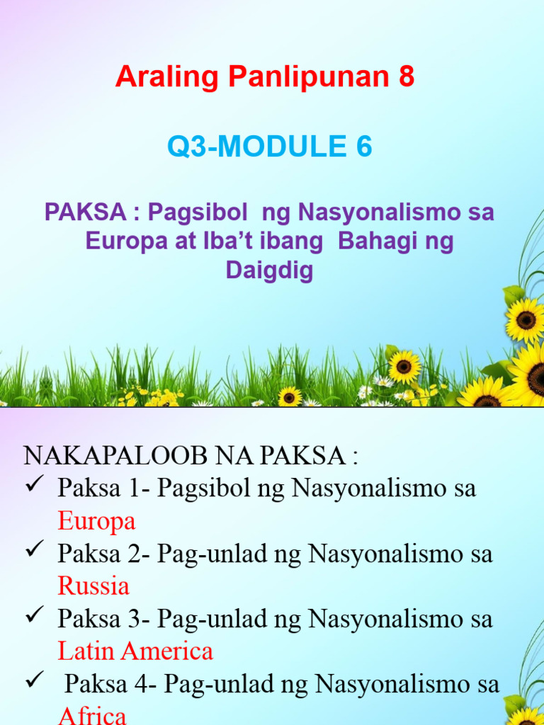 Q3-MODULE-6-PPT-MATERIALS-PAGSIBOLNG-NASYONALISMO-SA-IBAT-IBANG-BAHAGI-NG-DAIGDIG | PDF