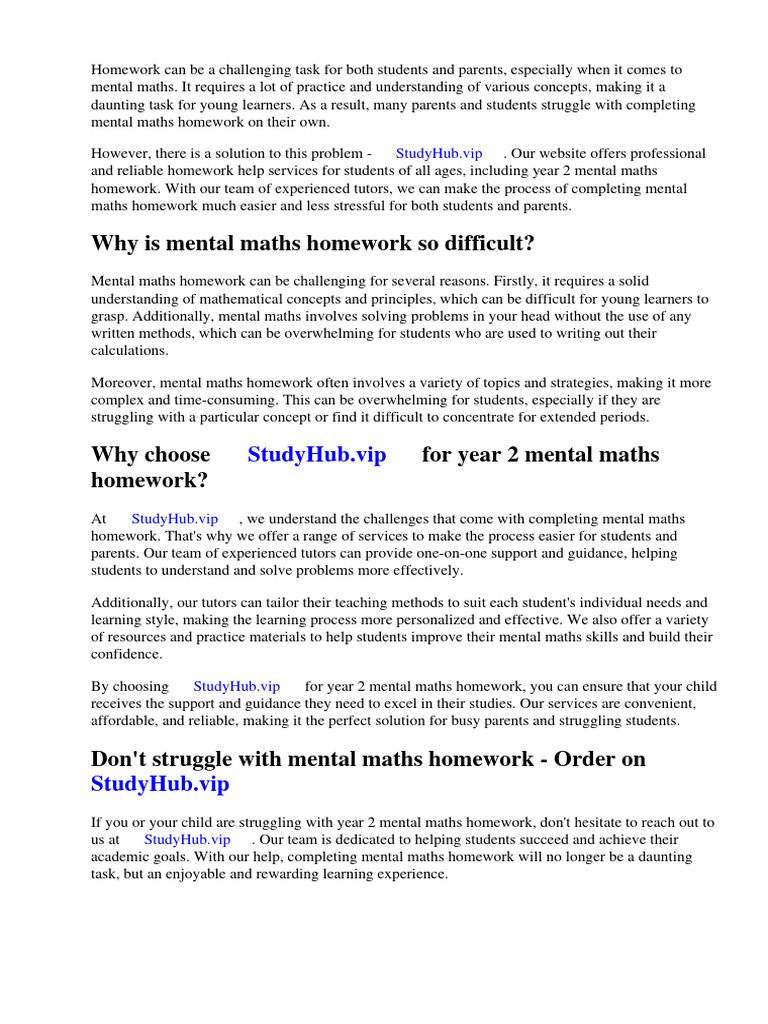 Year 2 Mental Maths Homework | PDF | Worksheet | Mathematics