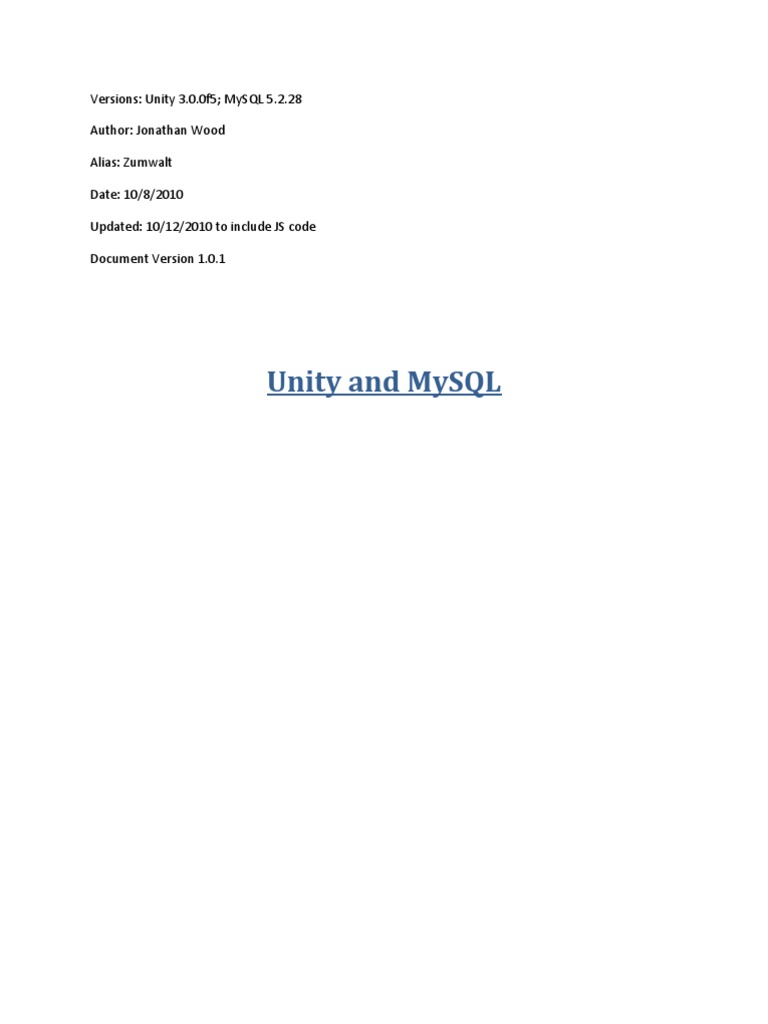 Unity And Mysql Pdf C Sharp Programming Language Databases