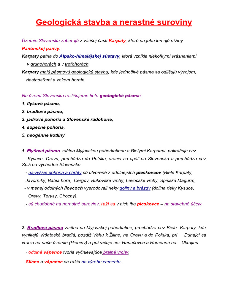 K2-Geolog. Vývoj, Stavba A Nerastné Suroviny - Učebný Text | PDF
