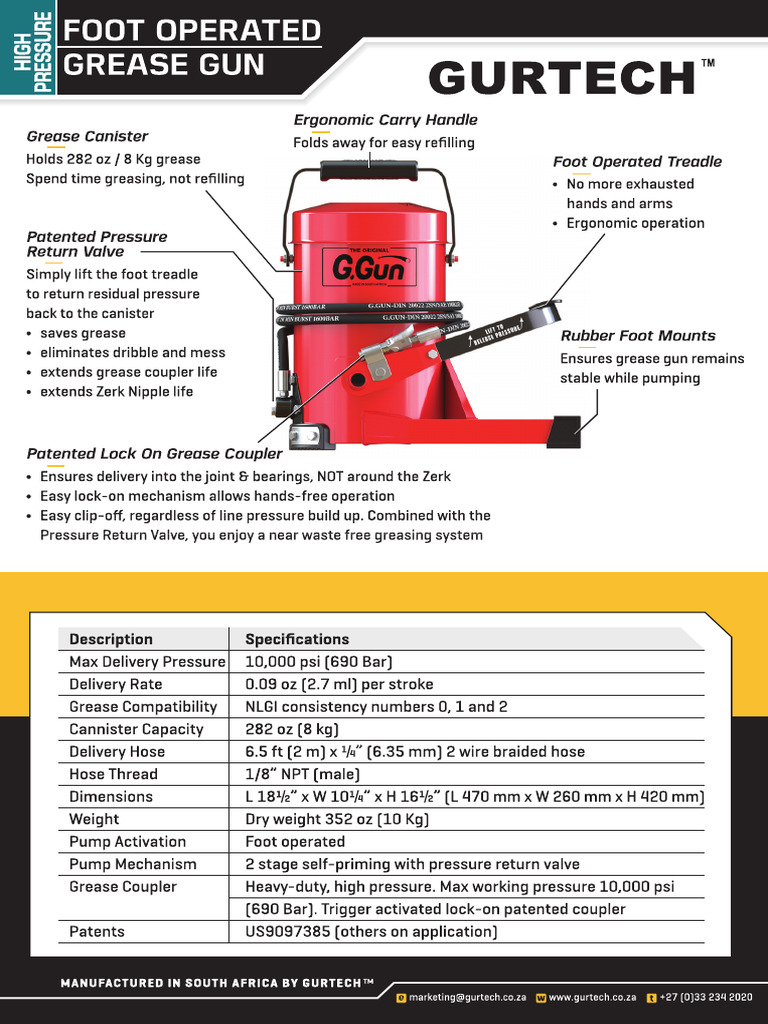 Spec Sheet Foot Operated Grease Gun | PDF