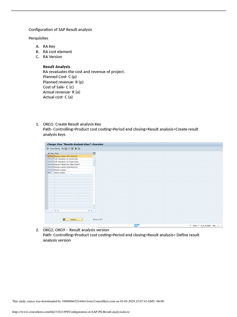 Configuration of SAP PS Result Analysis | PDF | Inventory | Revenue