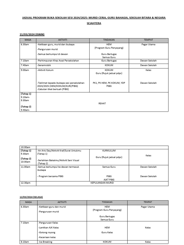 Aturcara Program Buka Sekolah 2024 | PDF