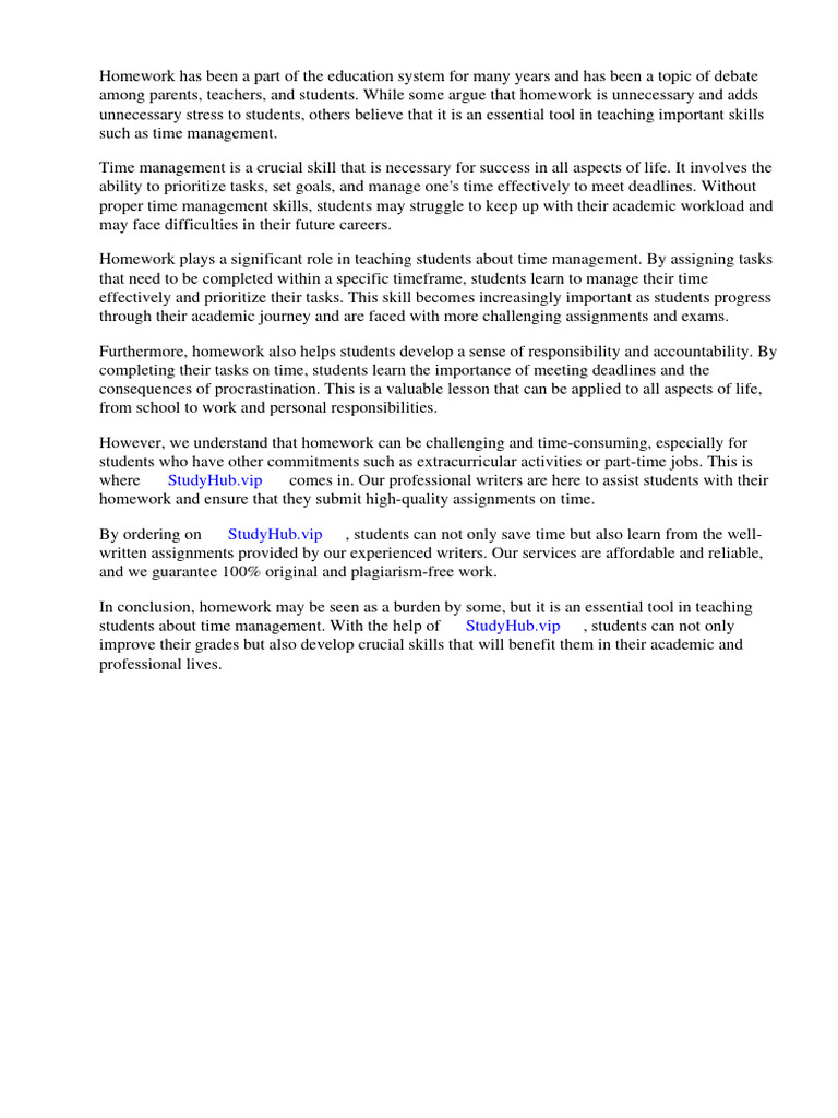 Homework's Role in Time Management | PDF | Homework | Time Management