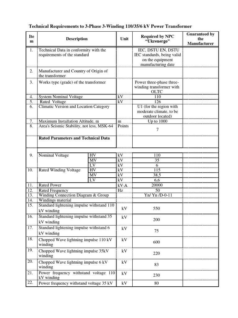 Attachment A - Lot 1 - 2. Power Transformer 110-35-6 - KV - 20 000 KVA | PDF | Transformer ...