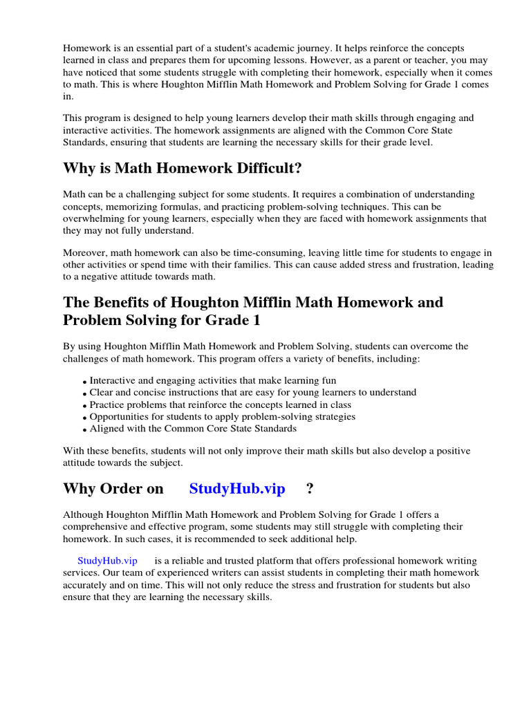 Houghton Mifflin Math Homework and Problem Solving Grade 1 | PDF | Homework | Worksheet