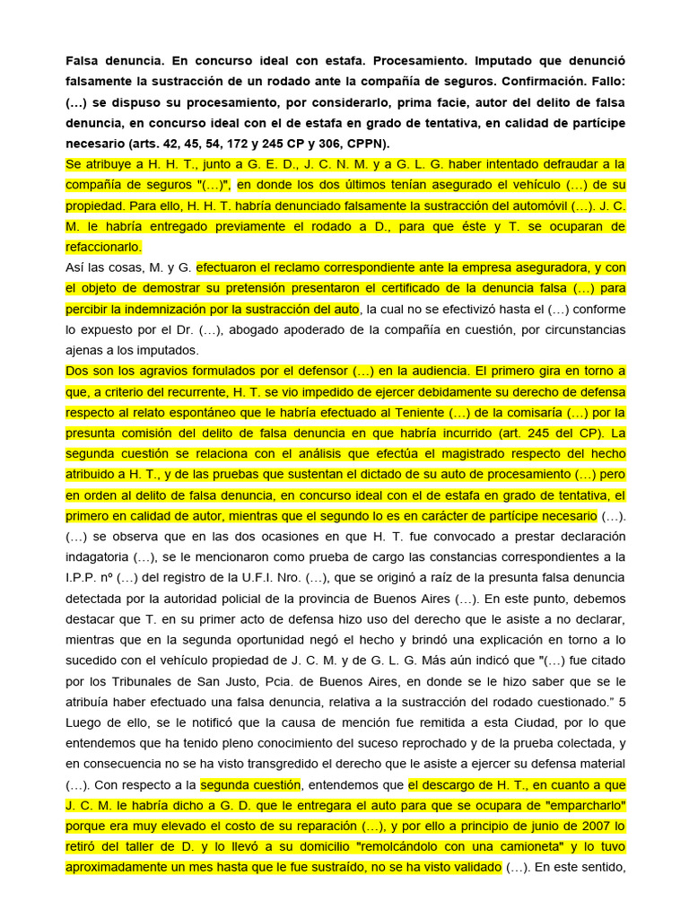 Procesamiento por falsa denuncia y estafa | PDF | Ciencias sociales ...
