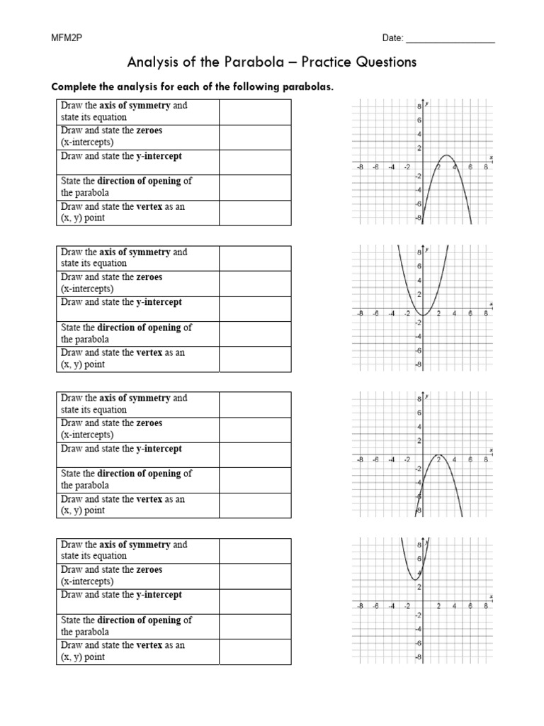 MFM2P - WS3 - Analysis of The Parabola - Practice | PDF | Mathematical Relations | Graph Theory