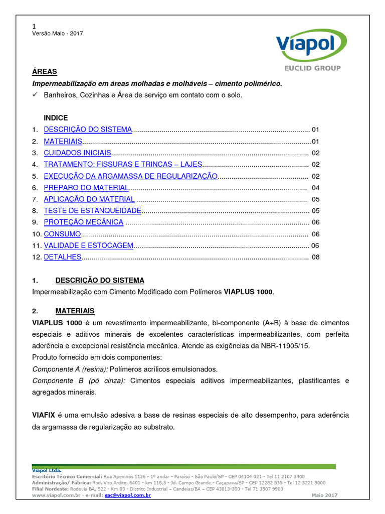 Manual Viapol 01-Cimento-Polimérico - ÁREAS | PDF | Argamassa ...