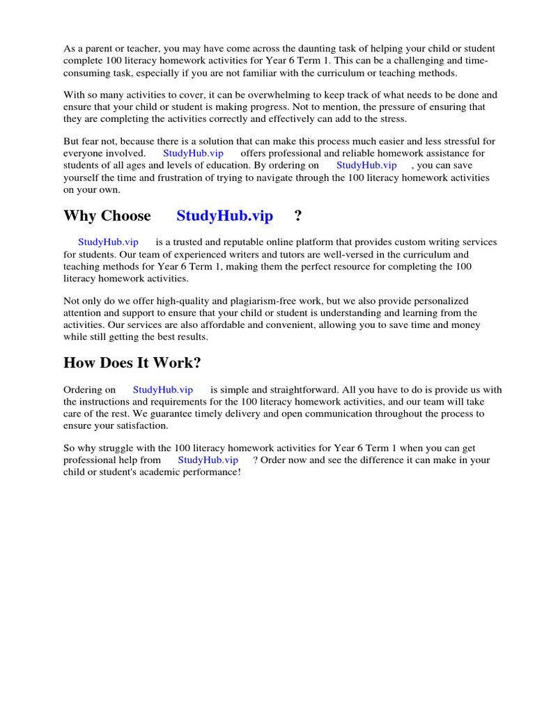 100 Literacy Homework Activities Year 6 Term 1 | PDF | Literacy | Phonics