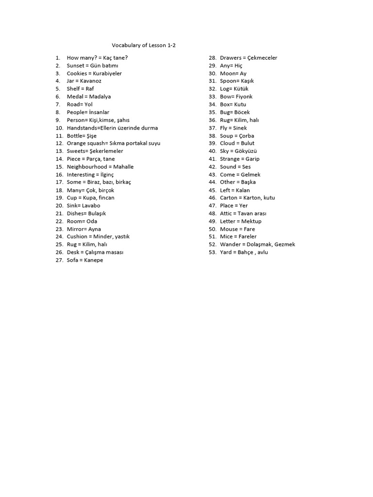 Vocabular of lesson 1-2 | PDF