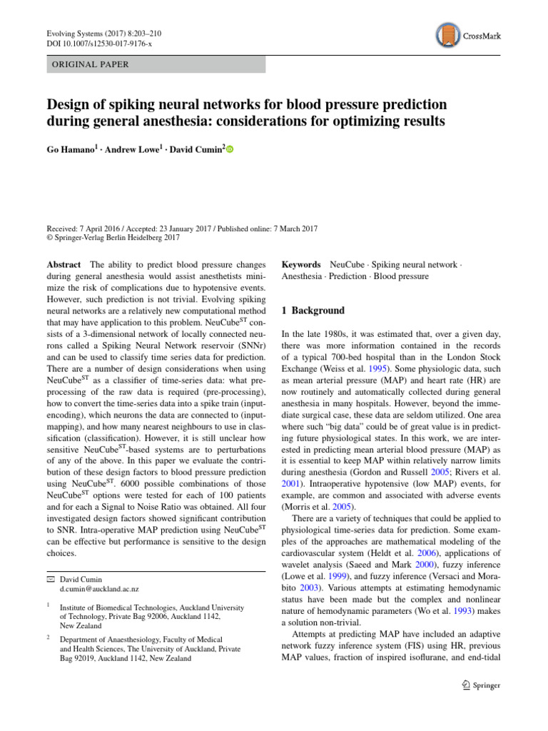 Design of Spiking Neural Networks For Blood Pressure Prediction | Download Free PDF | Applied ...
