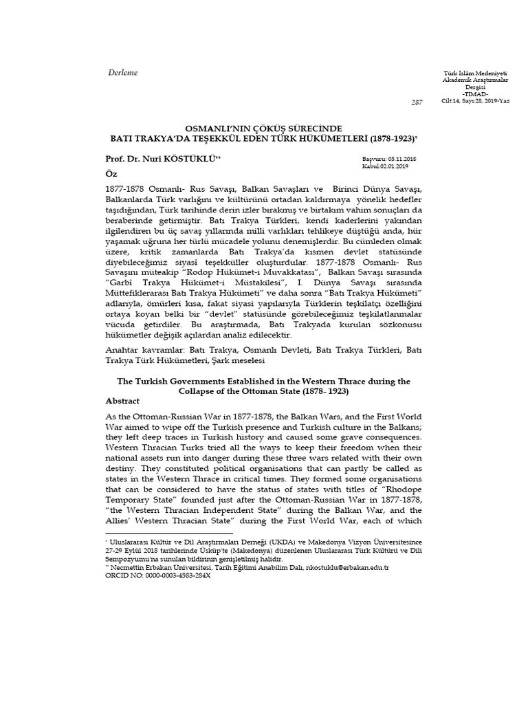 3osmanlinin Cokus Surecinde Bati Trakyada Tesekkul Eden Turk ...