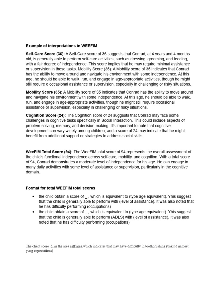 Example of Interpretations in WEEFIM | PDF | Cognition | Social Psychology