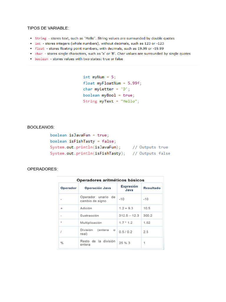 Tipos de Variables y Ejemplos en Java | PDF | Constructor (Programación ...