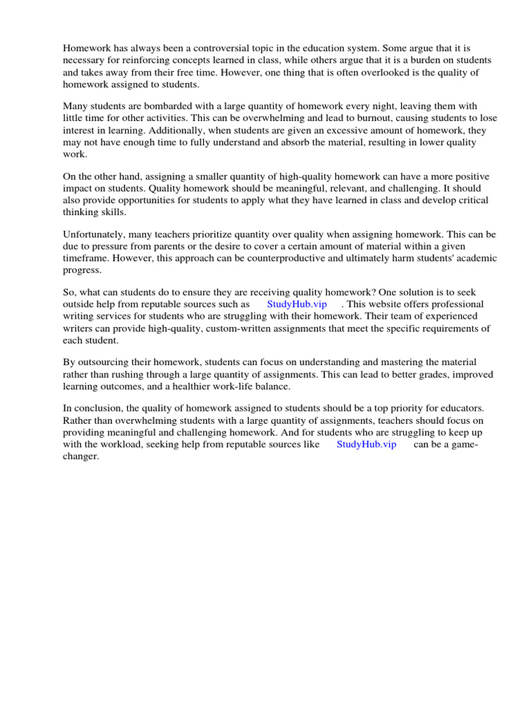 Homework Quality Over Quantity | PDF | Homework | Teachers