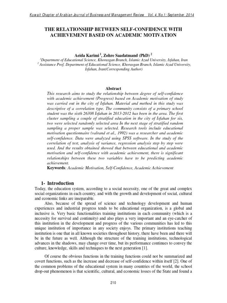 The Relationship Between Self-Confidence With Achievement Based On Academic Motivation | PDF ...