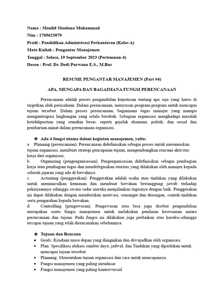 Fungsi Perencanaan dalam Manajemen | PDF | Bisnis | Pengembangan Diri