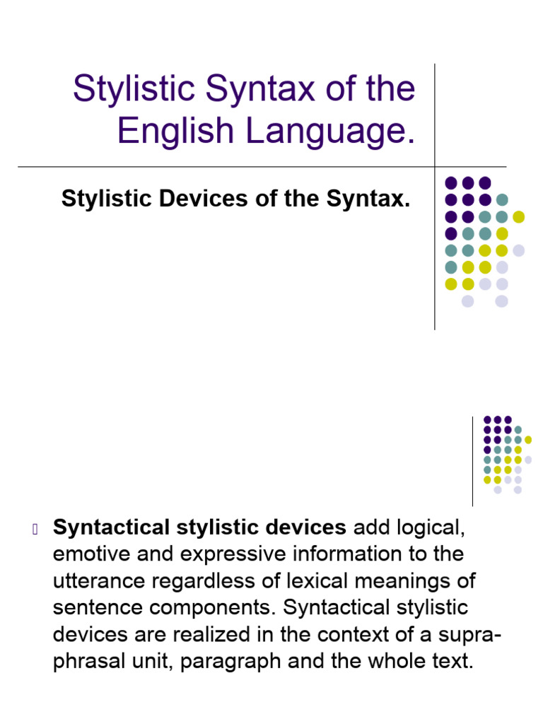 Stylistic Syntax - SD | PDF | Question | Speech