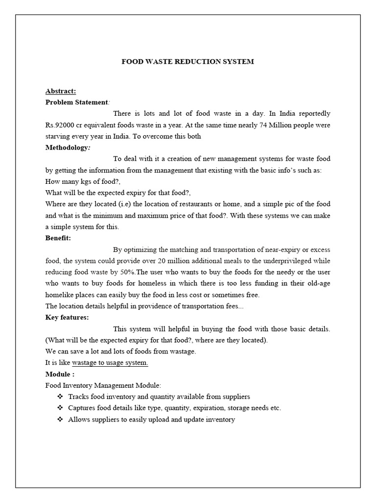 Food Waste Reduction System - Final | Download Free PDF | Inventory ...