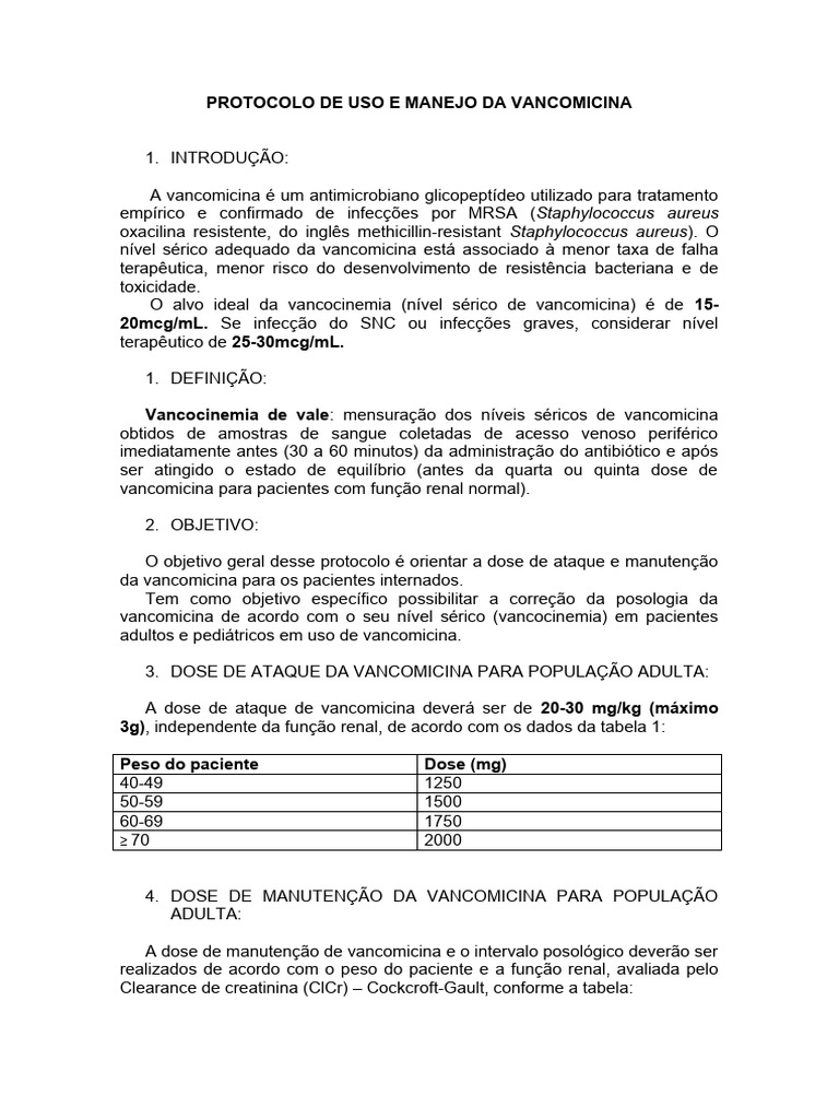 Protocolo de Uso e Manejo Da Vancomicina | PDF | Creatinina | Especialidades médicas