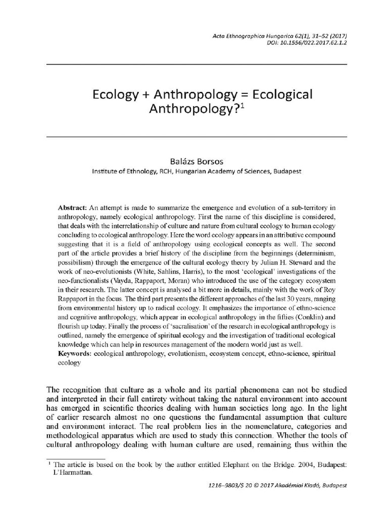 Ecology Anthropology Ecologi PDF | PDF