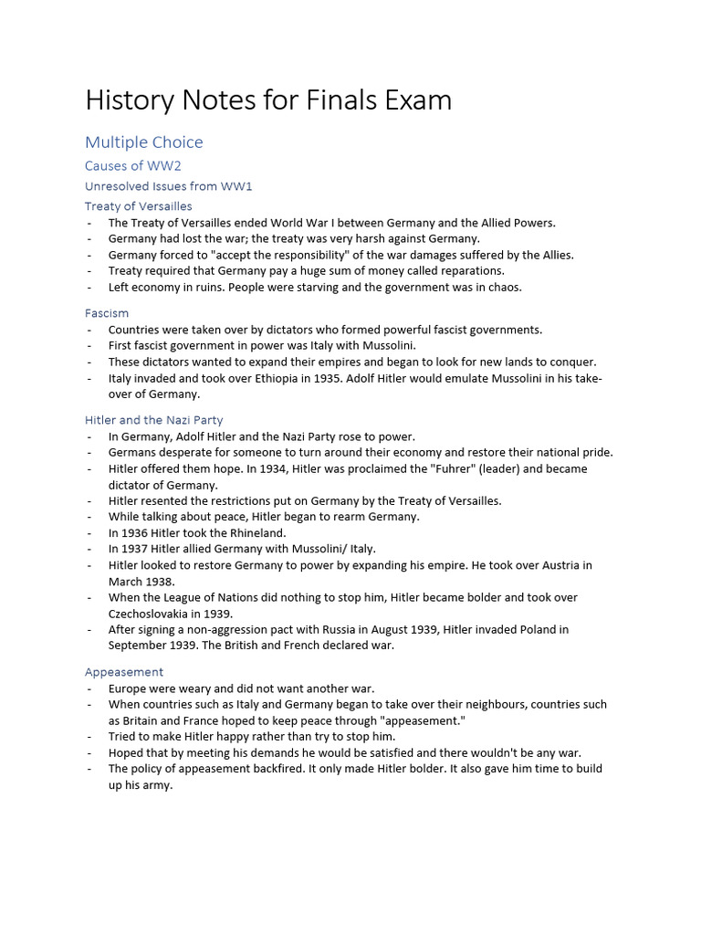 History Finals Term 4 Notes | PDF | Adolf Hitler | World War II