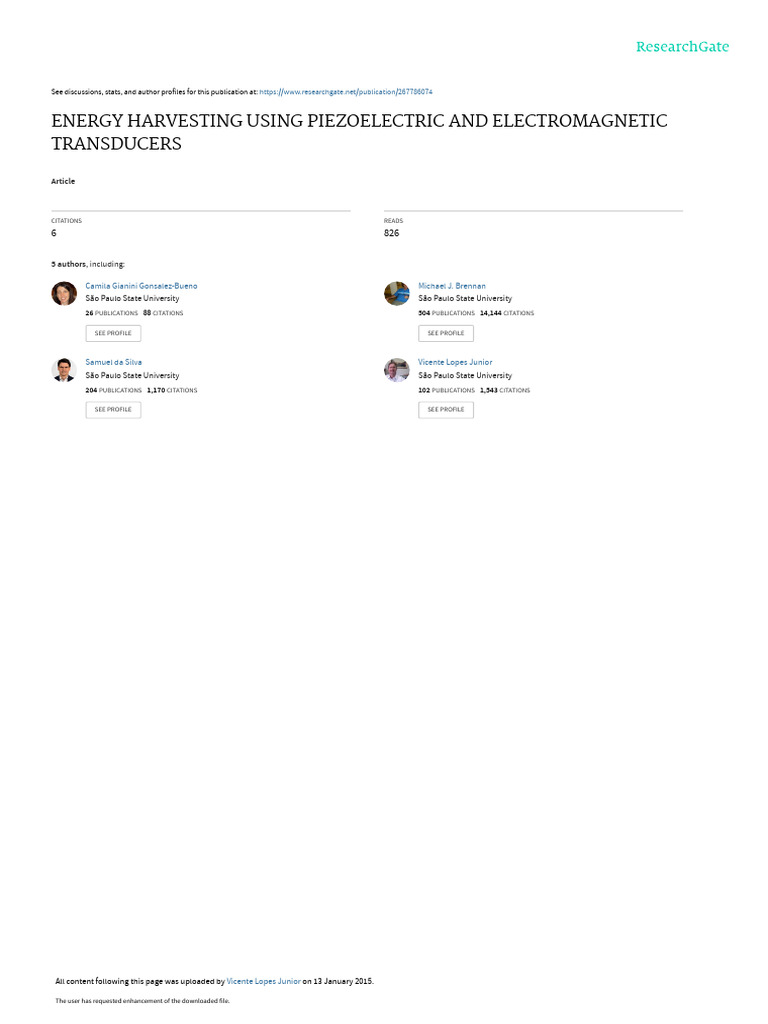 Energy Harvesting Using Piezoelectric and Electrom | PDF | Energy Harvesting | Materials Science