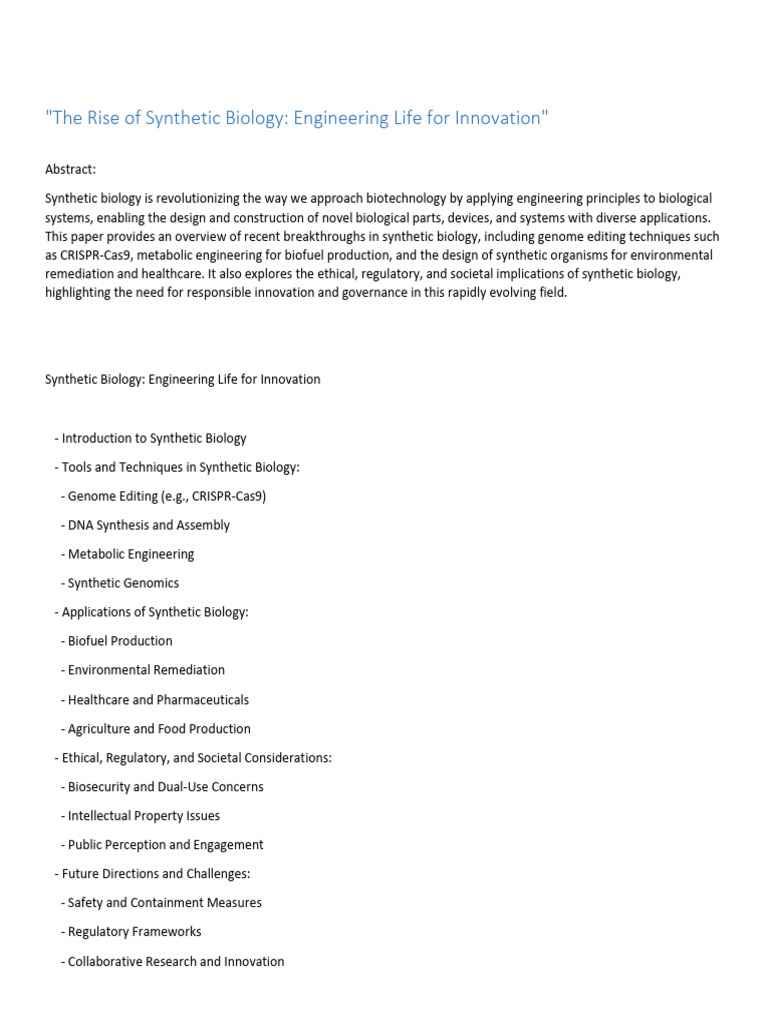 Synthetic Biology: Innovations and Ethics | PDF | Biology | Biotechnology