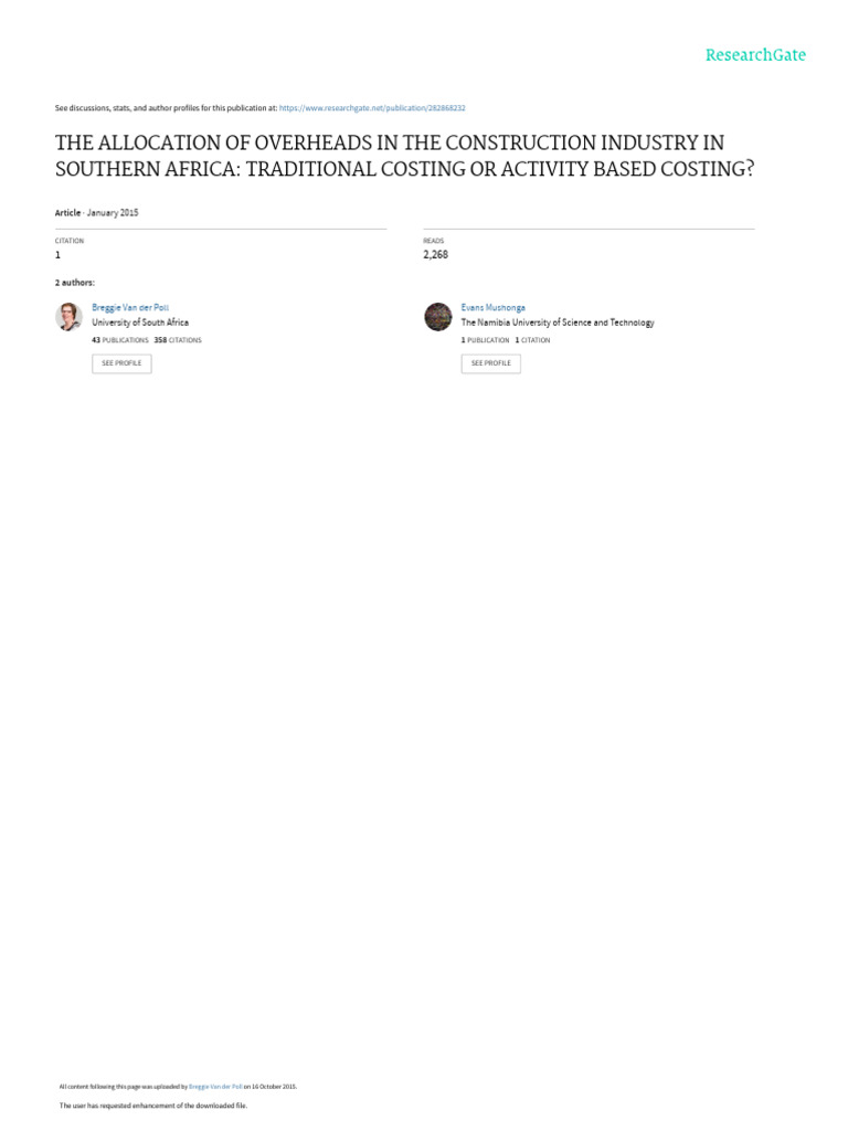 Overhead Allocation in Construction Costs | PDF | Lean Manufacturing ...