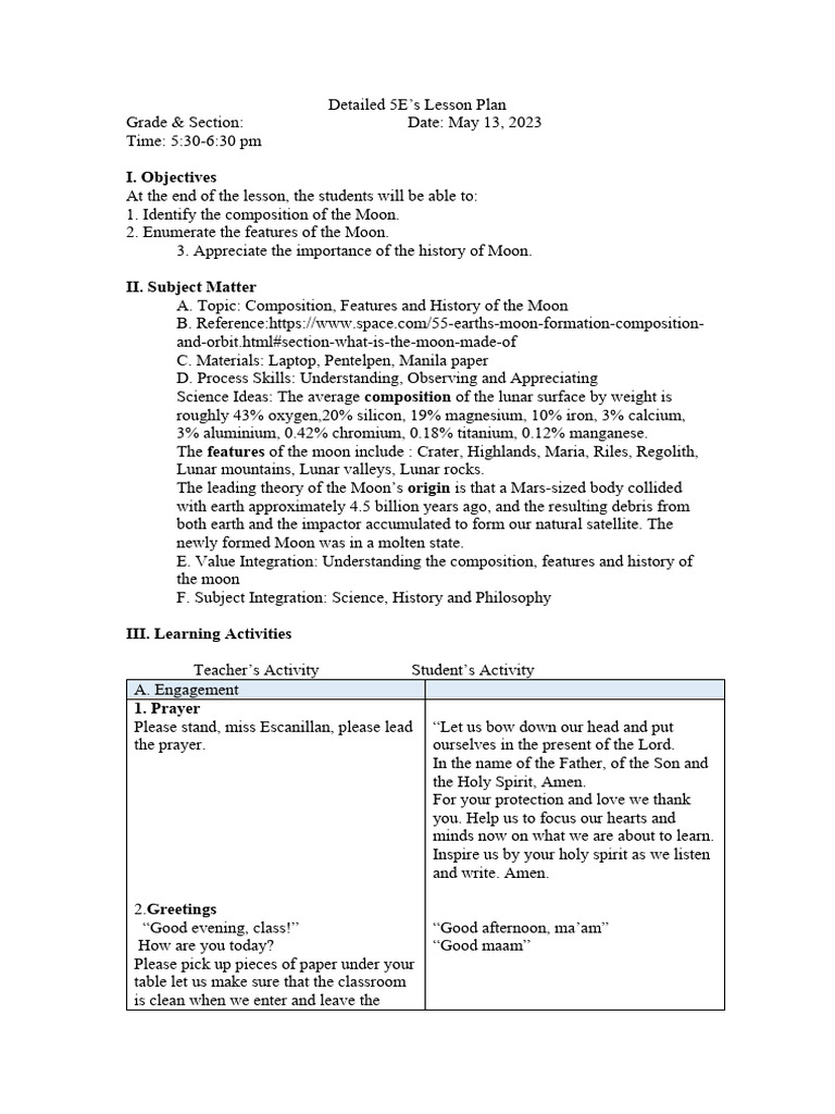Moon Composition and Features Lesson Plan | PDF | Moon | Solar System