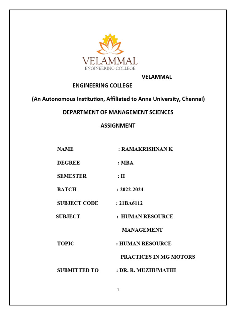 Velammal Engineering College (An Autonomous Institution, Affiliated To Anna University, Chennai ...
